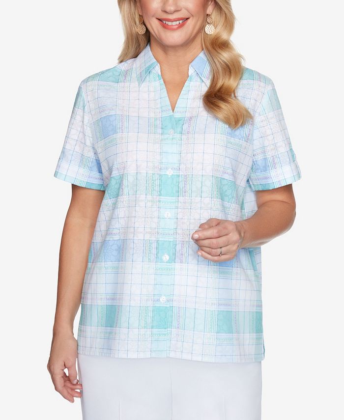 Alfred Dunner Plus Size Classics Burnout Plaid Top - Macy's
