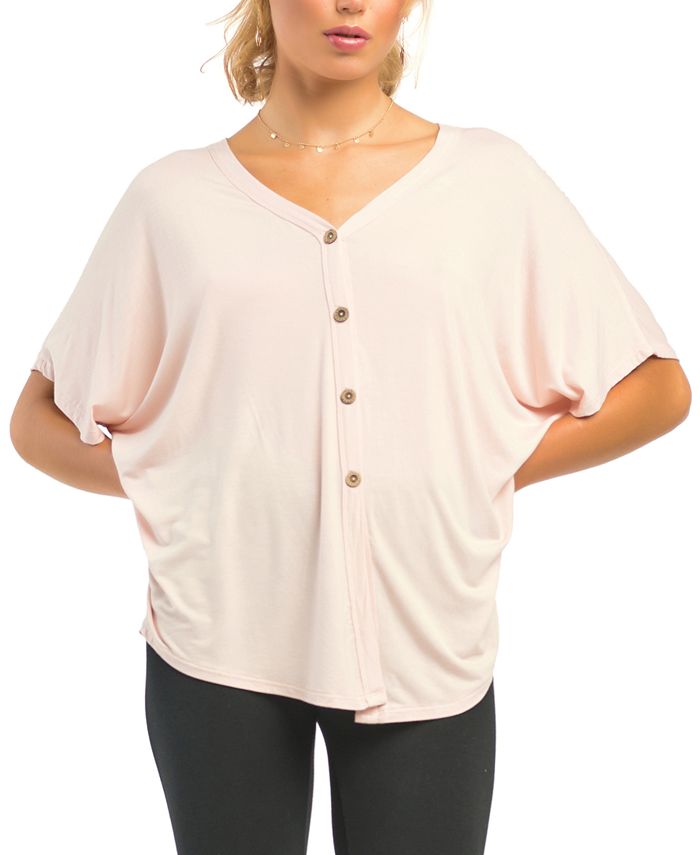 Black Tape Batwing-Sleeve Button-Front T-Shirt - Macy's