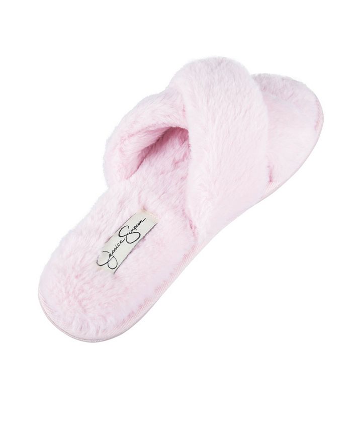 Jessica Simpson Women's Plush Open Toe Cross Band Slide Slipper ...