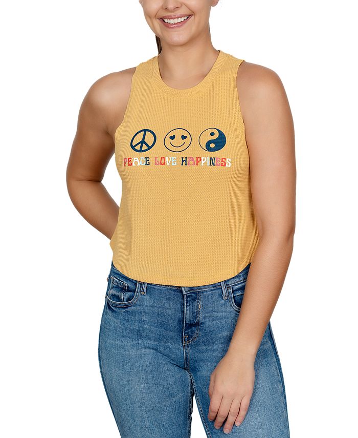 Rebellious One Trendy Plus Size Peace Love Happiness-Graphic Tank Top ...