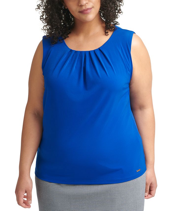Calvin Klein Plus Size Pleat-Neck Top - Macy's