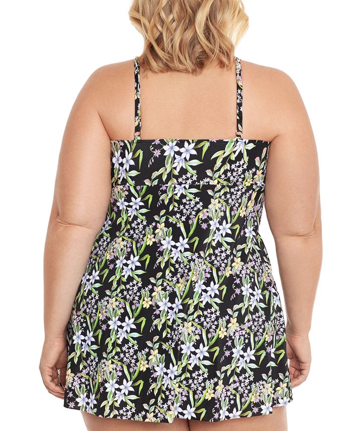 Swim Solutions Plus Size Prairie Dance Flyaway Tummy Control Swimdress