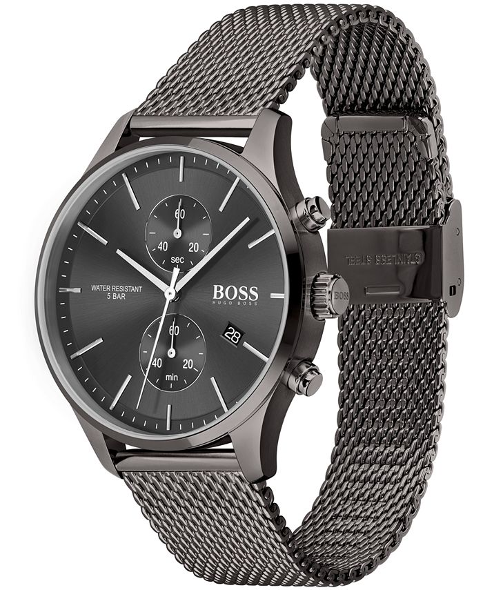 BOSS Men's Chronograph Associate Gray Ion-Plated Steel Mesh Bracelet ...