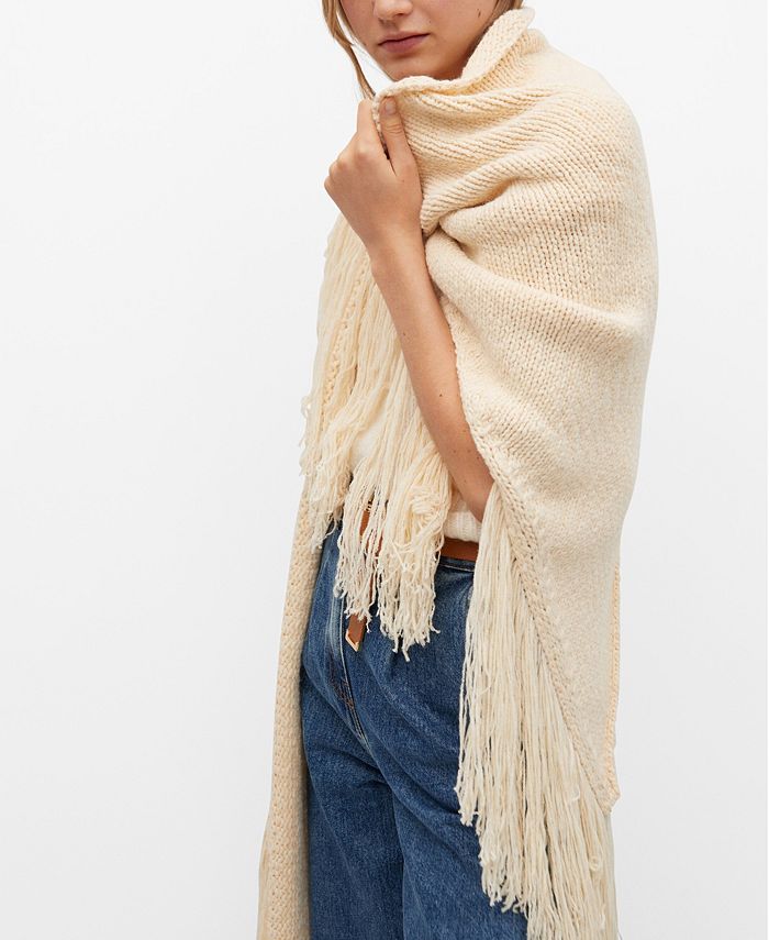 MANGO Women's Textured Fringed Poncho - Macy's