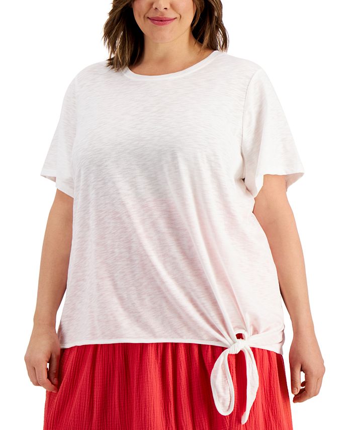 Calvin Klein Plus Size Solid Side-Tie Top - Macy's