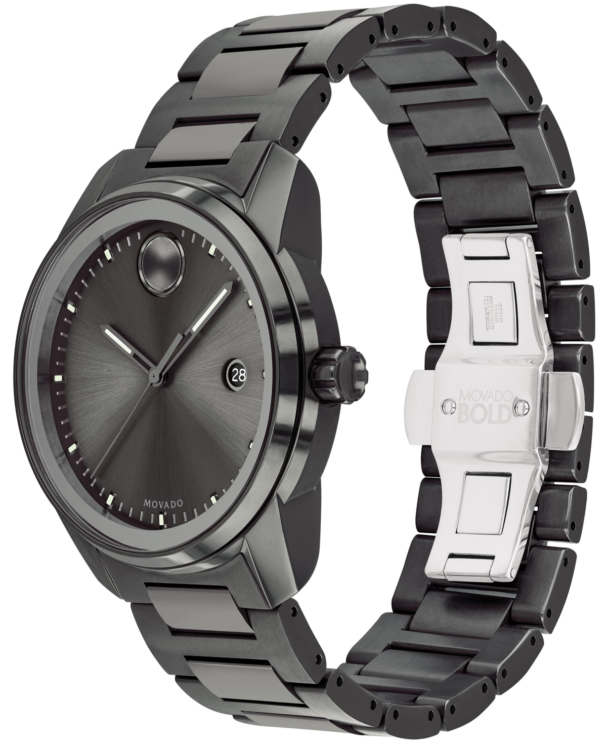 Movado Men's Swiss Bold Verso Gunmetal Ion-plated Steel Bracelet Watch ...