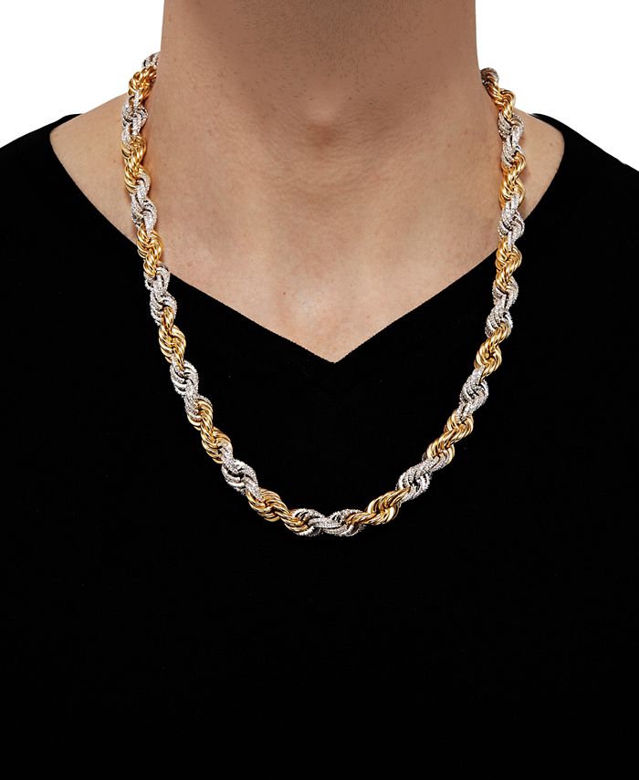 Macy's Cubic Zirconia Two-Tone Rope Link 24" Chain Necklace in Sterling ...