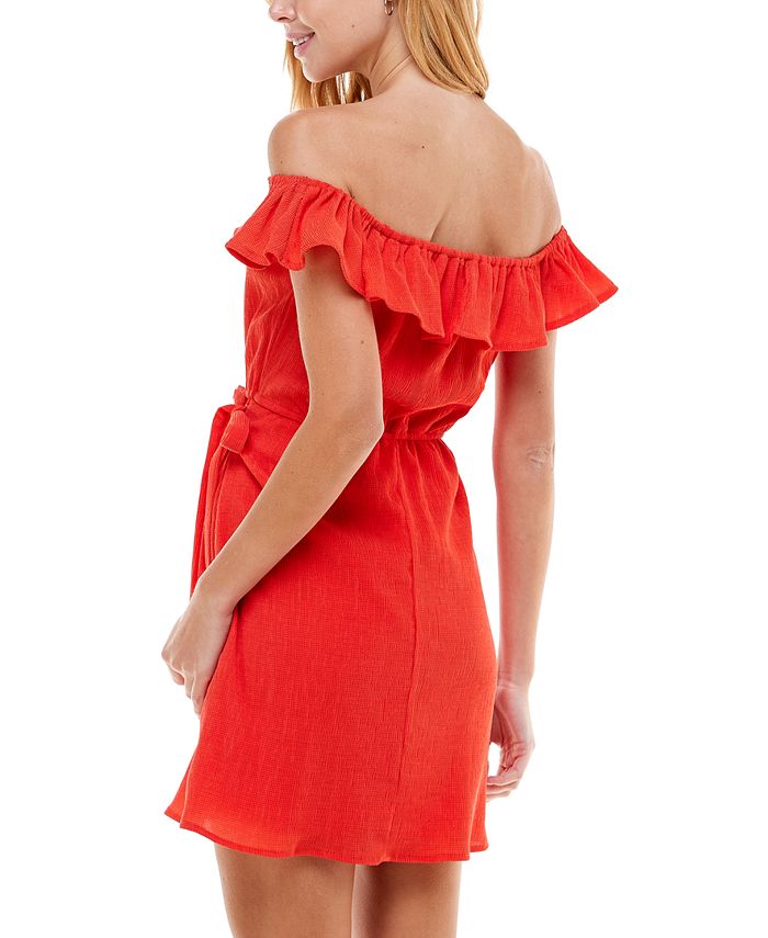 City Studios Juniors' Off-The-Shoulder Ruffled Dress & Reviews ...