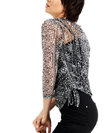INC International Concepts Sheer Printed Drawstring Top, Created for ...