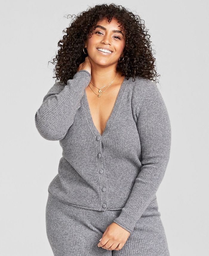 Charter Club Plus Size Cashmere Ribbed Boyfriend Cardigan, Created for ...
