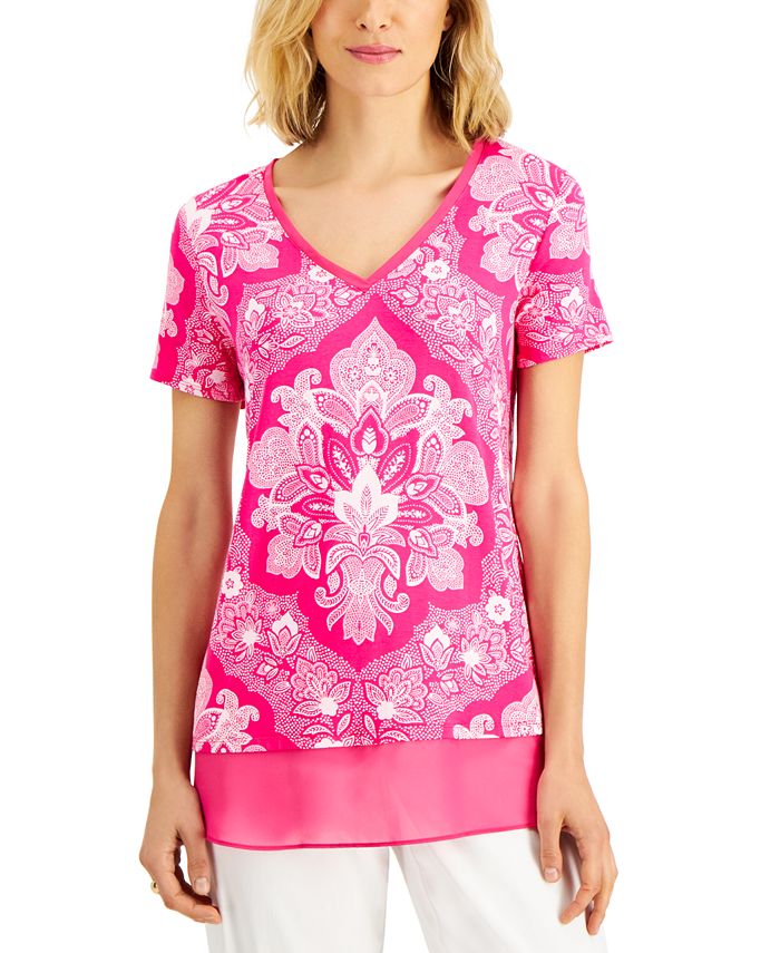 JM Collection Floral-Print Layered-Look Top, Created for Macy's - Macy's
