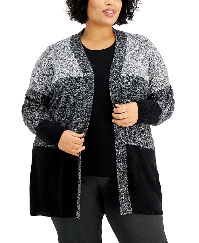 Karen Scott Plus Size Turbo Colorblocked Cardigan, Created for Macy's ...