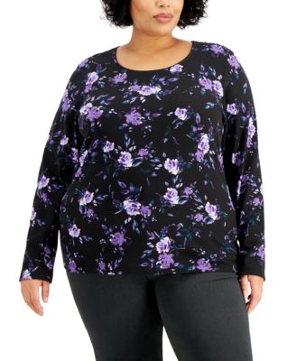 Karen Scott Plus Size Contrast Floral Top, Created for Macy's - Macy's