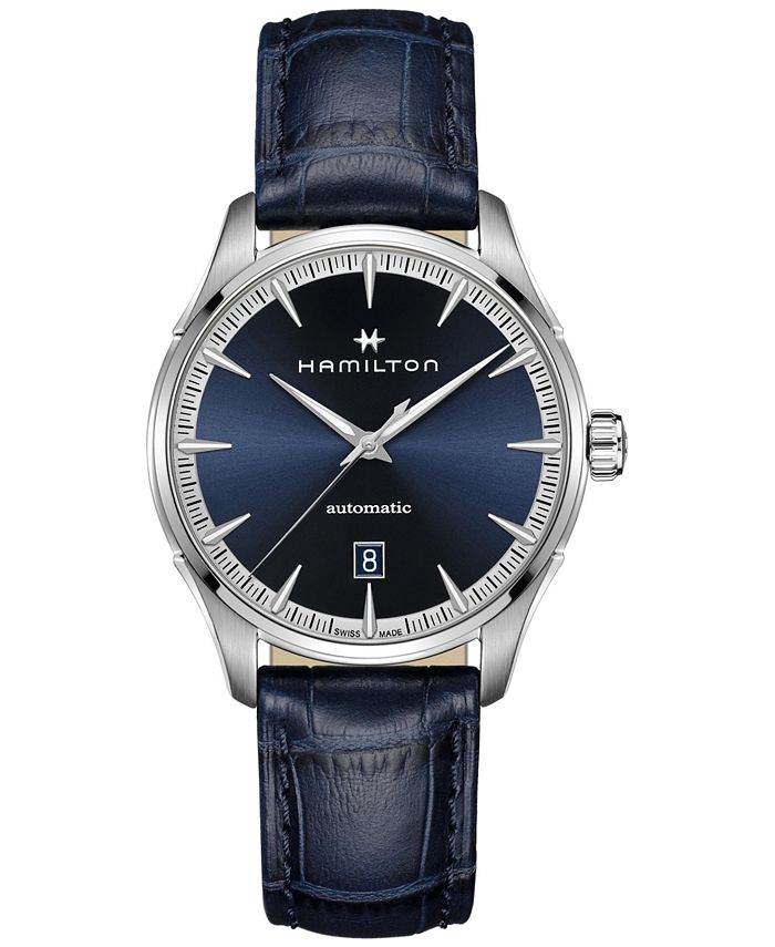 Hamilton Men's Swiss Automatic Jazzmaster Blue Leather Strap Watch 40mm ...