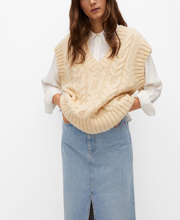 MANGO Braided-Knit Vest - Macy's