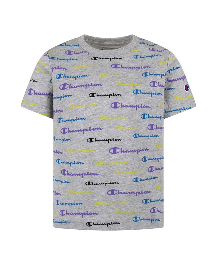 Champion Little Boys All Over Print Multi Color Script T-shirts - Macy's