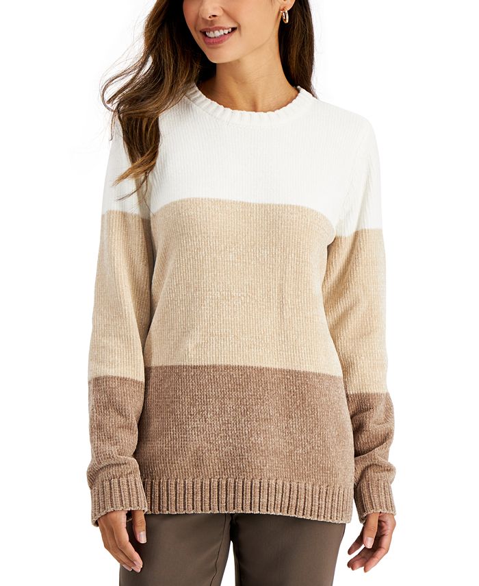 Karen Scott Petite Colorblock Chenille Sweater, Created for Macy's - Macy's