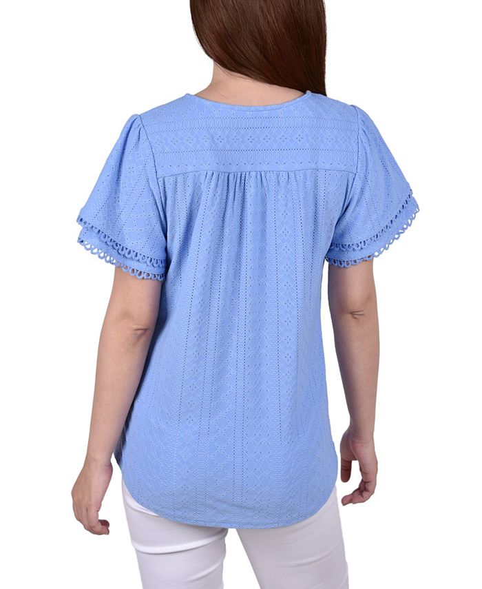 NY Collection Petite Short Double Sleeve Knit Eyelet Top & Reviews ...