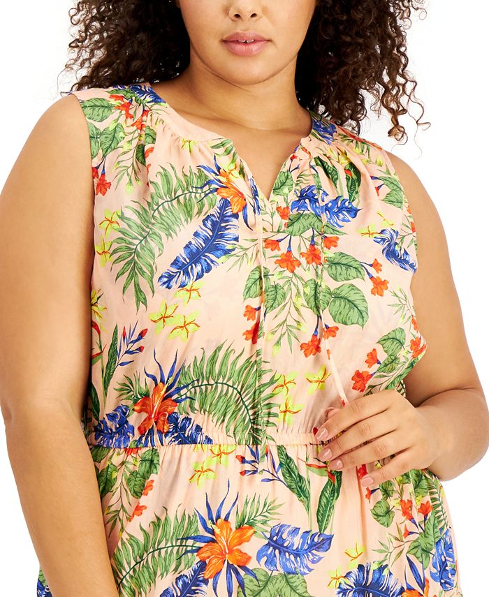 Style & Co Plus Size Printed Cotton Maxi Dress, Created for Macy's ...