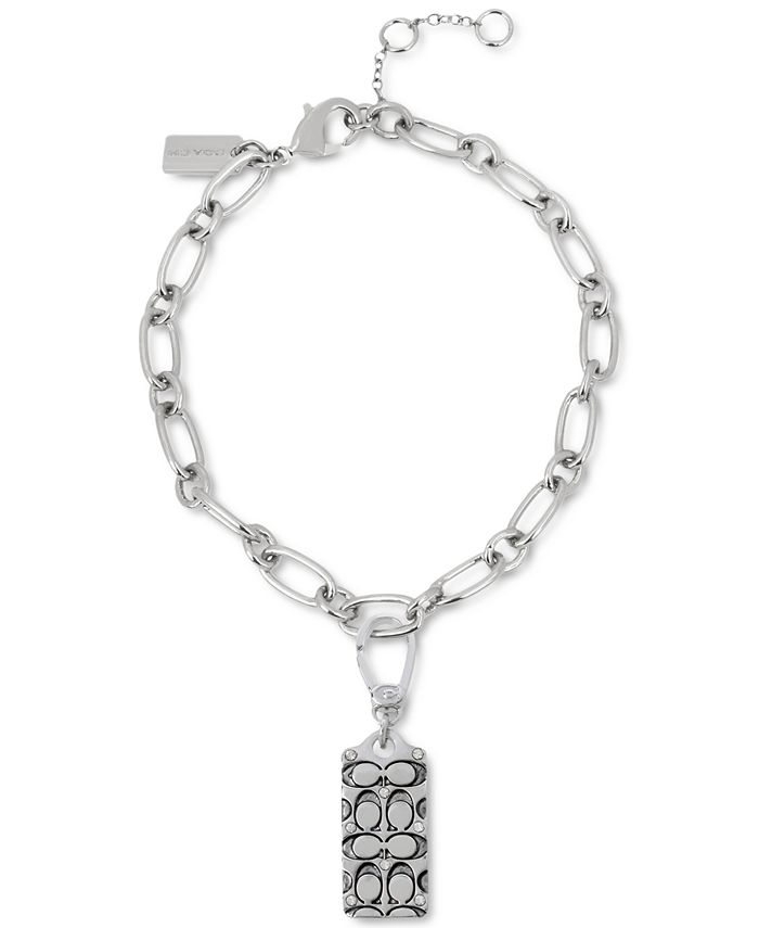 COACH Silver-Tone Collectible Crystal Quilted C Tag Charm - Macy's