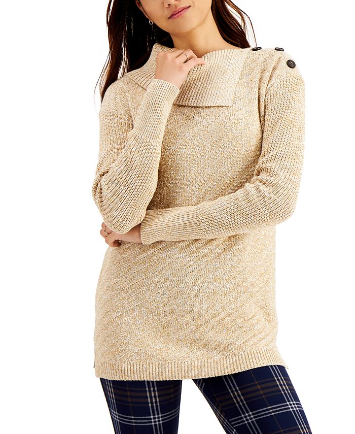 Style & Co Petite Ribbed Button-Detail Tunic Sweater Created for Macy's & Reviews - Sweaters ...