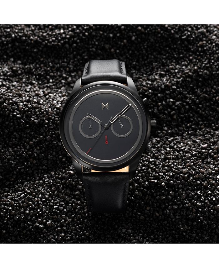MVMT Men's Chronograph Powerlane Black Leather Strap Watch 43mm - Macy's
