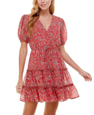 City Studios Juniors' Printed Ruffle Fit & Flare Dress - Macy's