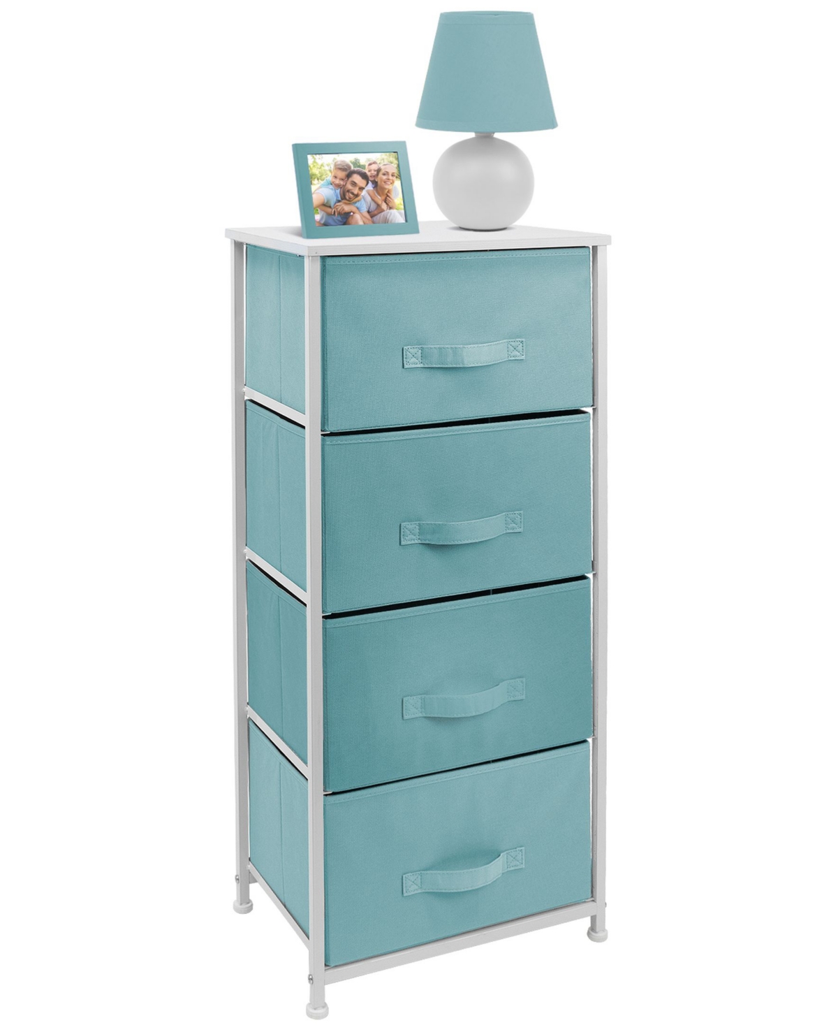 Sorbus 4 Drawers Chest Nightstand - Storage for Closet  Home  College Dorm - Features Steel Frame  Wood Top  & Fabric Bins - Aqua