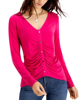 INC International Concepts Ruched Button-Down Top, Created for Macy's ...