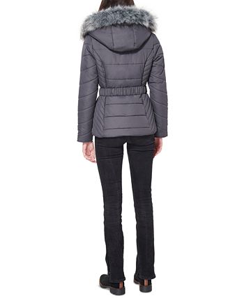 Maralyn & Me Juniors' Faux-Fur-Trim Hooded Belted Puffer Coat & Reviews - Coats & Jackets ...