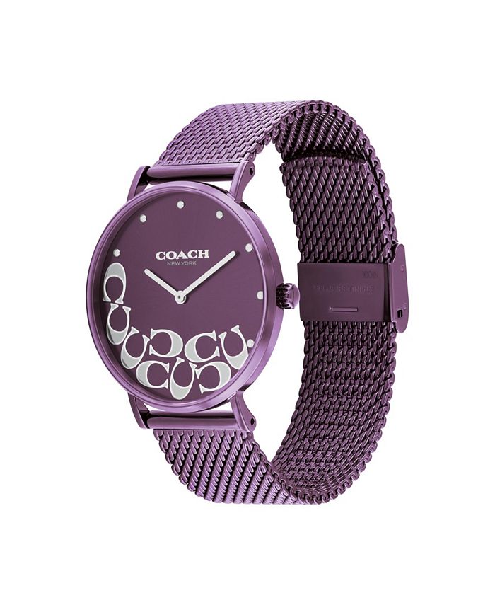 COACH Women's Perry Purple Stainless Steel Mesh Bracelet Watch, 36mm ...