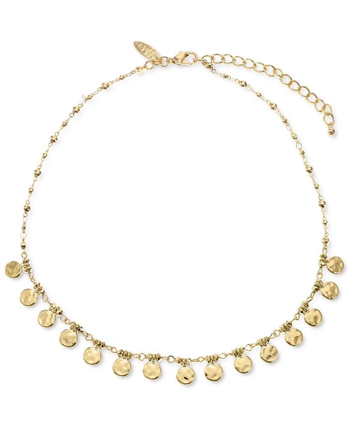 Style & Co Gold-Tone Hammered Disc Collar Necklace, 17" + 3" extender ...