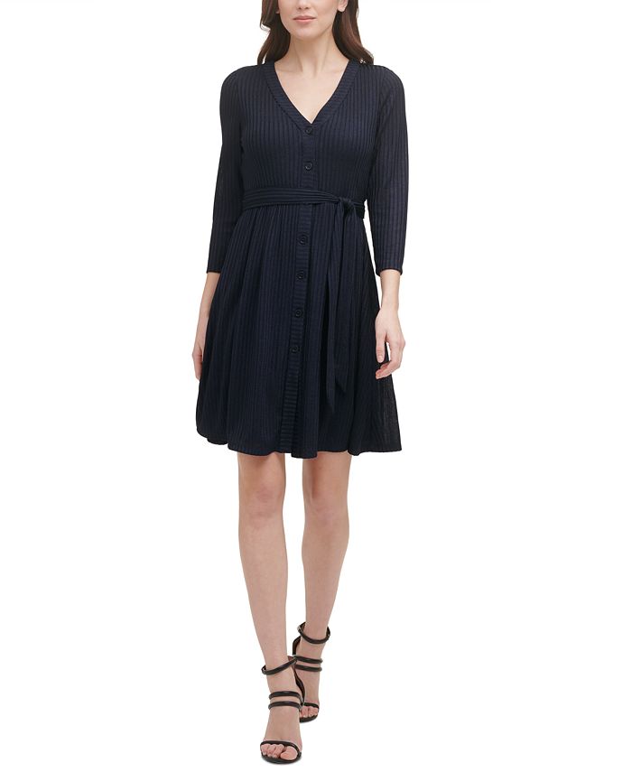 DKNY Ribbed Tie-Waist Dress - Macy's