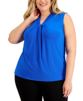 Kasper Plus Size Solid Sleeveless Knot-Front Top - Macy's