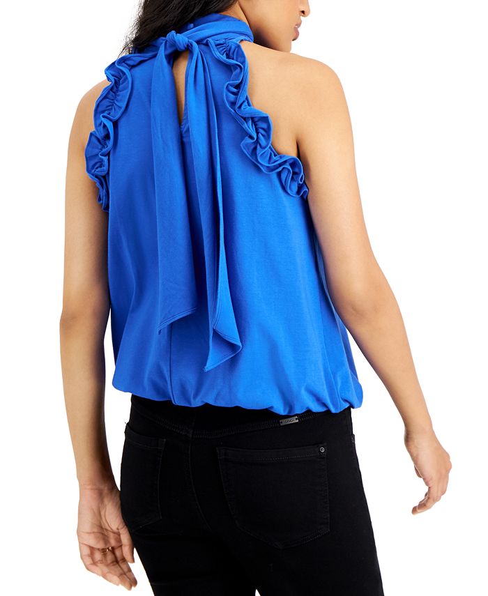INC International Concepts Solid Tie-Neck Ruffled Halter Top, Created ...