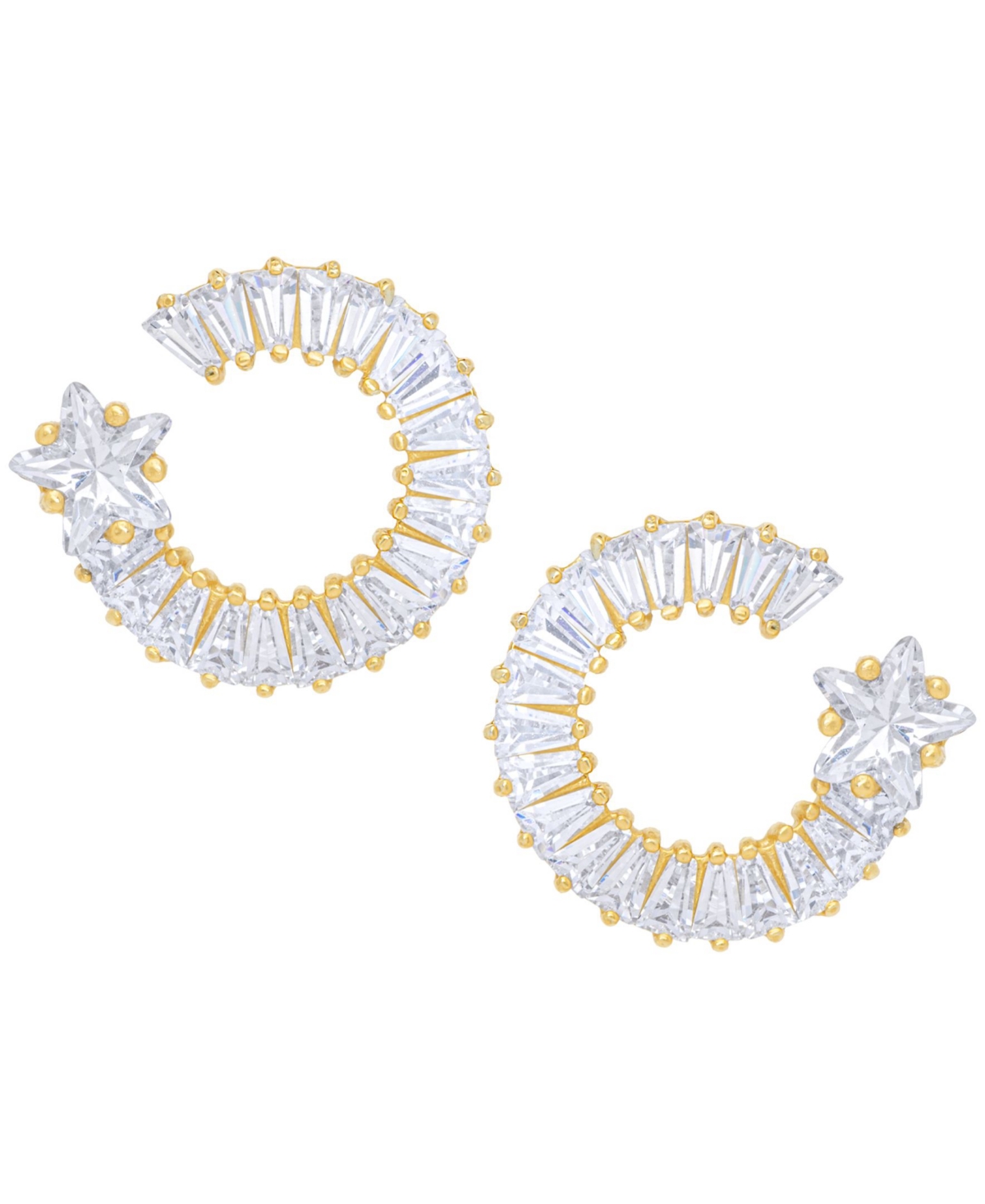 Click here for Cubic Zirconia Baguette Round Star Post Gold Plate... prices