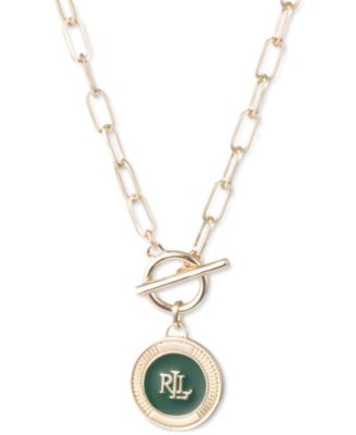 Lauren Ralph Lauren Gold-Tone 17" Logo Pendant Necklace - Macy's