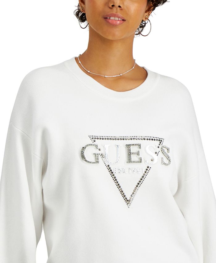 GUESS Beatrice Rhinestone-Logo Sweater - Macy's
