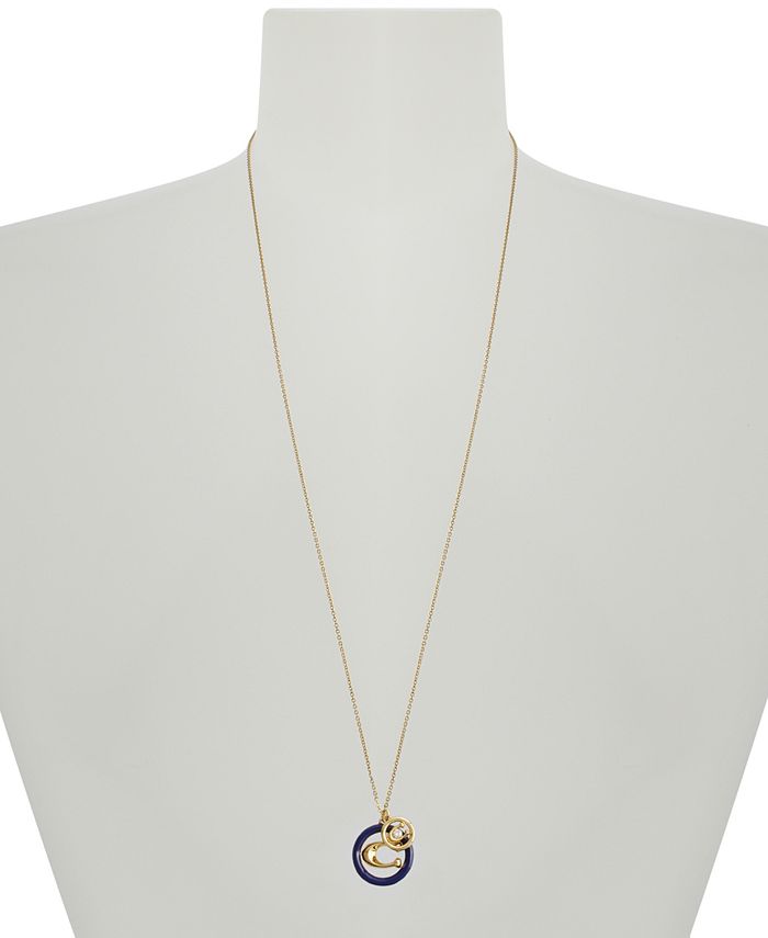 COACH Gold-Tone Signature C Enamel 28" Long Pendant Necklace - Macy's