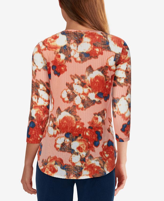 Ruby Rd. Plus Size Autumn Rose Printed Waffle Knit Top - Macy's