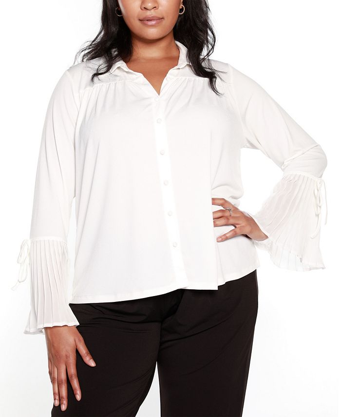 Belldini Black Label Plus Size Bell Sleeve Button Front Blouse ...