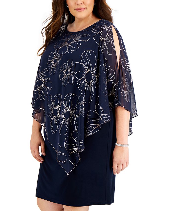 SL Fashions Plus Size Asymmetrical-Overlay Foiled Dress - Macy's