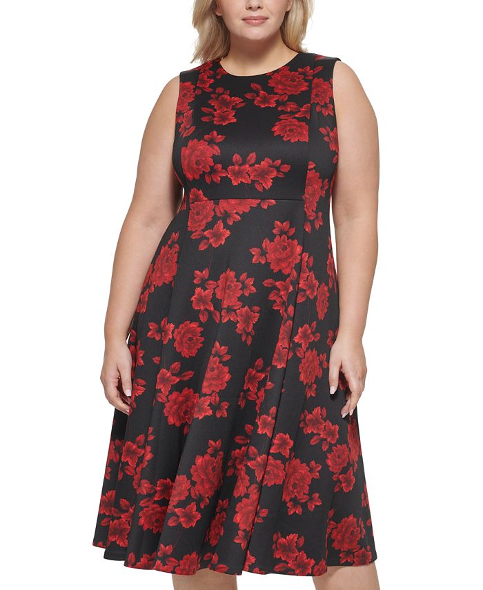 Calvin Klein Plus Size Floral Print Fit And Flare Dress Macys