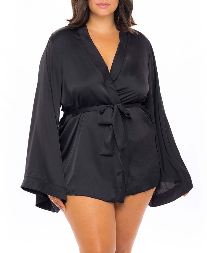 Oh La La Cheri Plus Size Short Polyester Charmeuse Robe with Wide ...