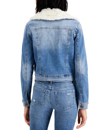 INC International Concepts Faux-Fur-Collar Denim Jacket, Created for ...