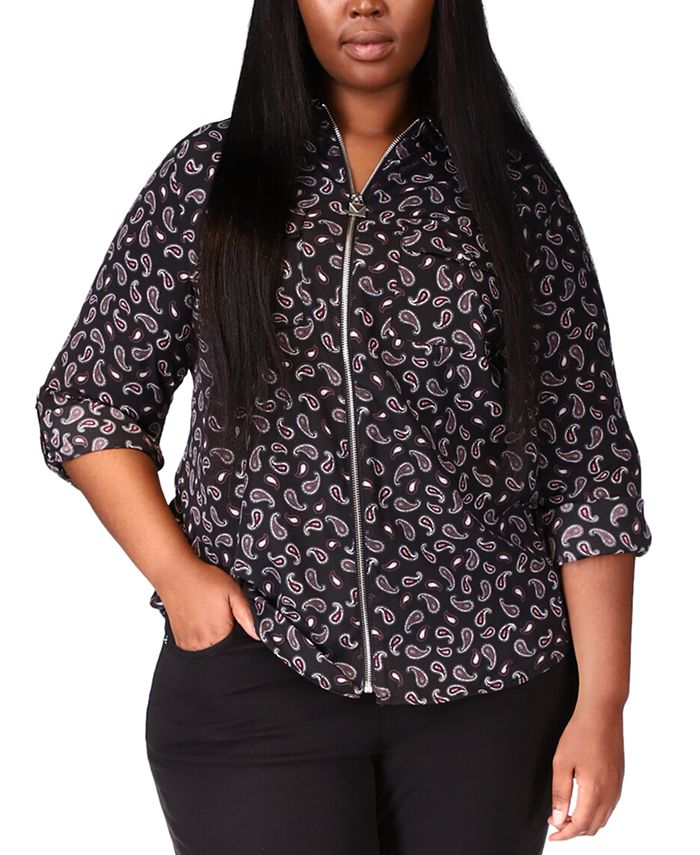 Michael Kors Plus Size Printed Zip-Front Top - Macy's