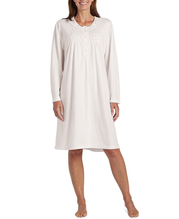 Miss Elaine Long-Sleeve Embroidered Nightgown - Macy's