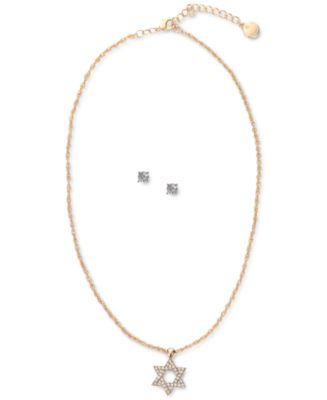 Charter Club Gold-Tone Crystal 6-Pointed Star Pendant Necklace & Stud ...