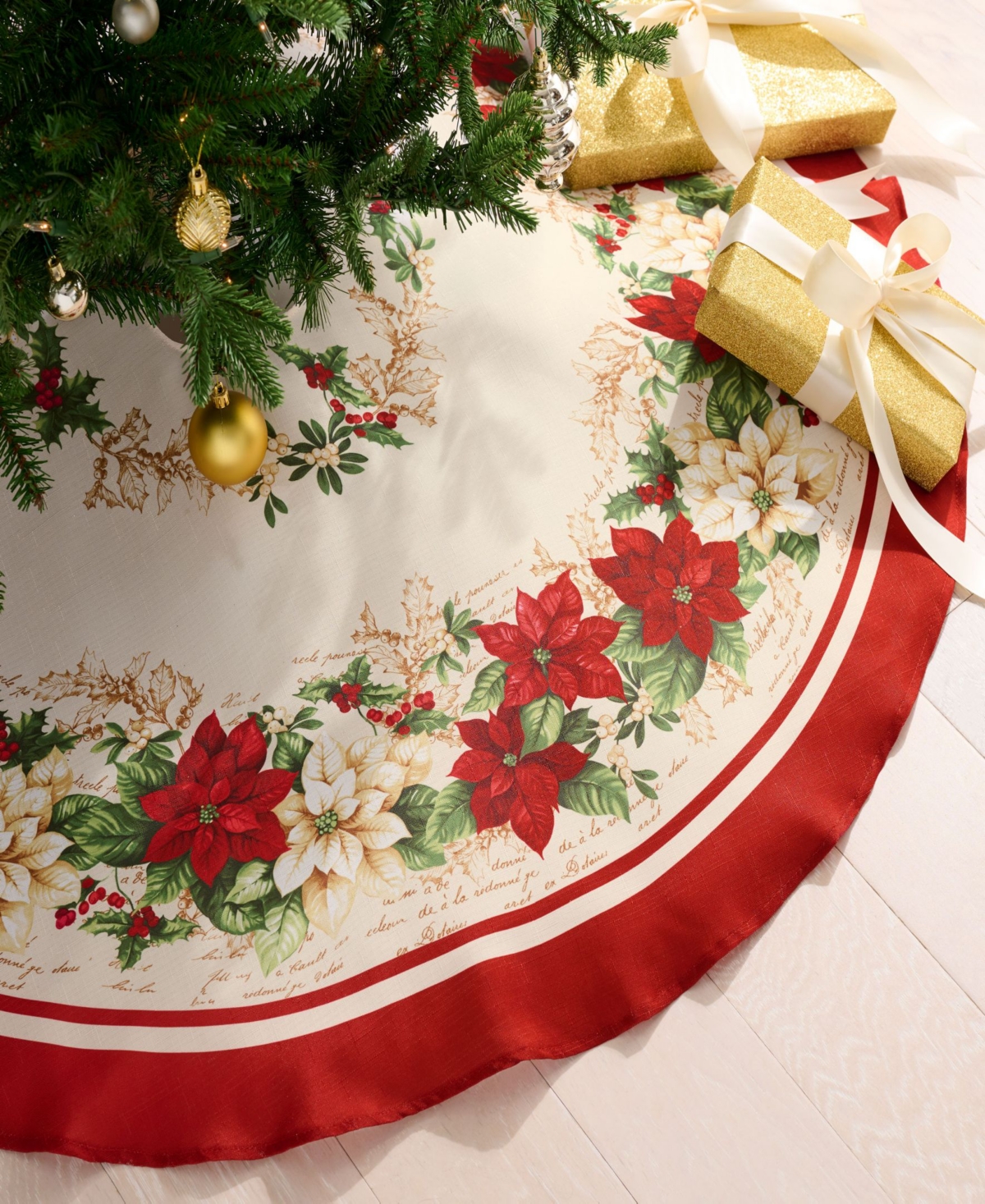 Click here for Poinsettias Christmas Tree Round Skirt - Multi prices