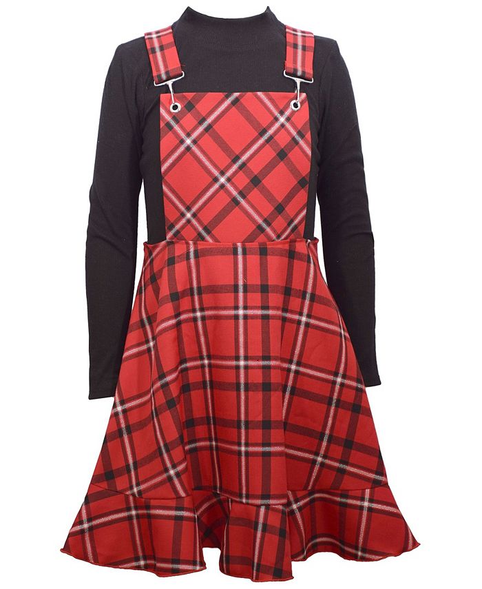 Bonnie Jean Big Girls Plaid Bib Jumper with Swing Skirt and Flounced ...